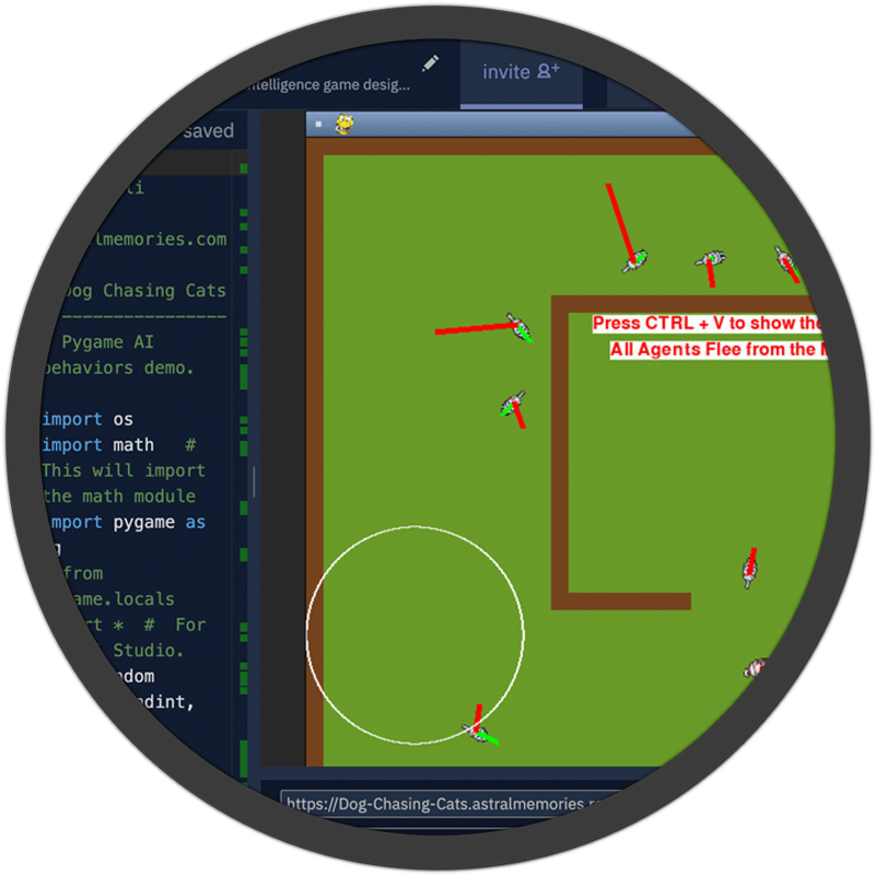 Dog Chasing Cats – Pygame AI behaviors demo – Astral Memories